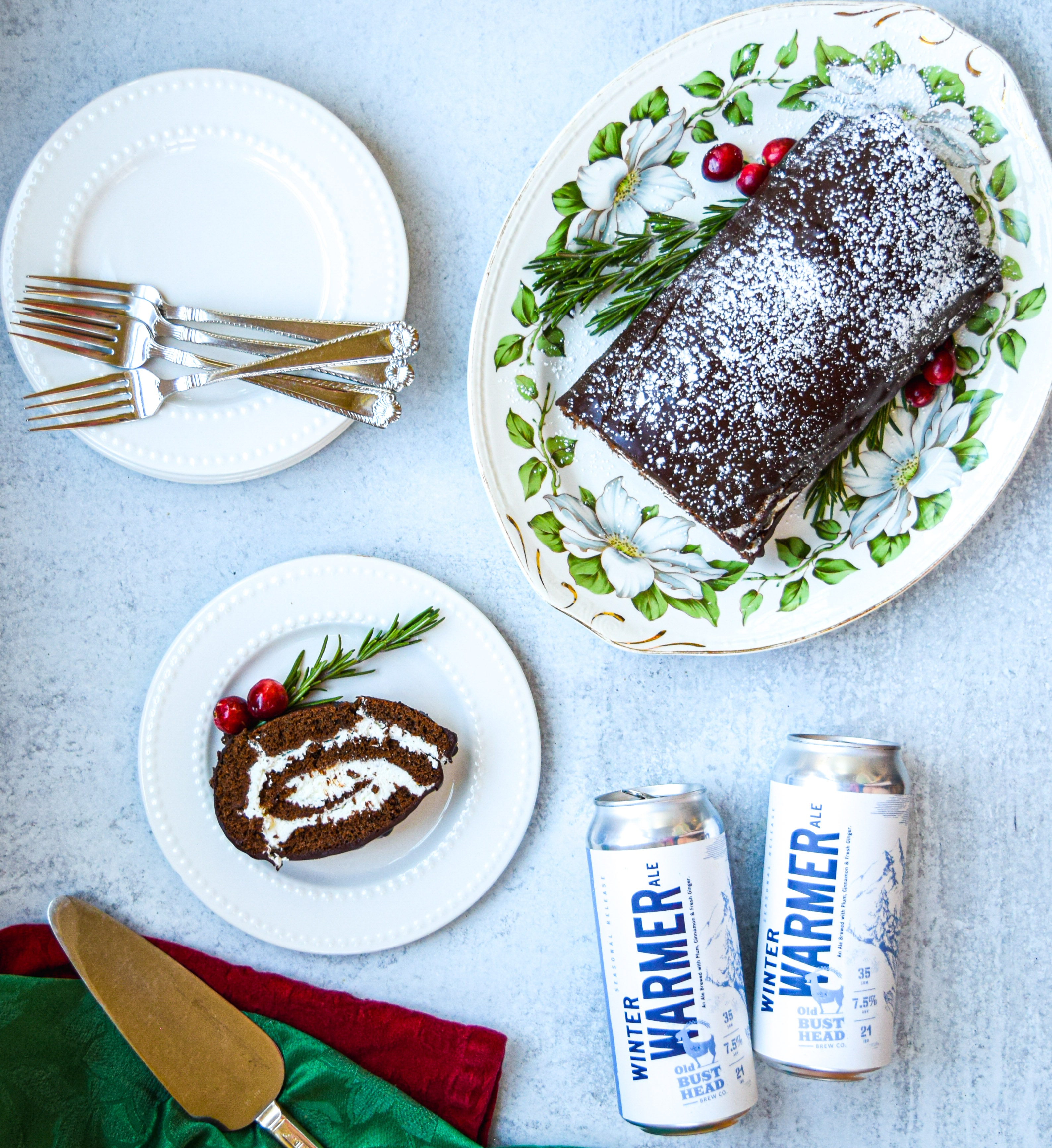 Chocolate Yule Log with Old Bust Head Winter Warmer Ganache | Old Bust Head